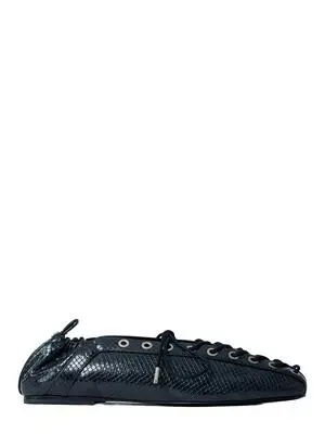 GANNI GANNI Eyelet Lace-Up Ballerina Flats Black
