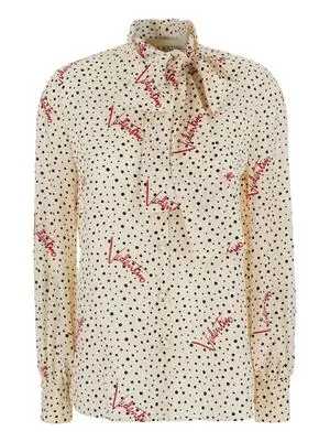 Valentino Garavani Valentino Women White Blouse With Bow Detail On The Front And All-Over Polka Dot Motif With  Logo In Silk For Women Multicolor