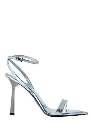 Prada Leather Heeled Sandals - Silver