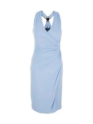 Versace Viscose V-neck Midi Dress With Medusa Plaque - Multicolor
