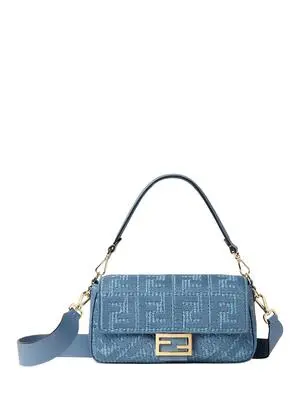 Fendi Woven Raffia Baguette Bag With Ff Embroidery - Blue