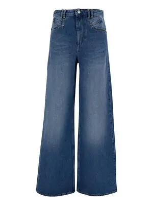 Isabel Marant Étoile Lemony' Light Blue Flared Jeans With Logo Patch In Cotton Denim - Multicolor