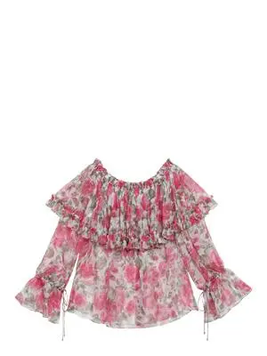 Chloé Puff-sleeve Top In Silk - Multicolor