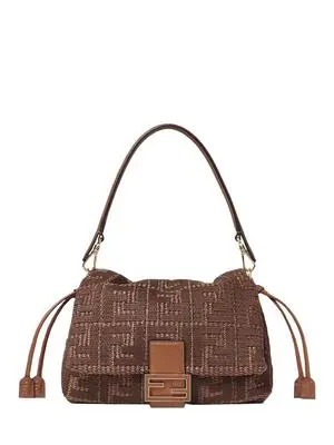 Fendi Medium Baguette Mumsâ€ Bag In Woven Raffia With Ff Sellier Embroidery - Brown