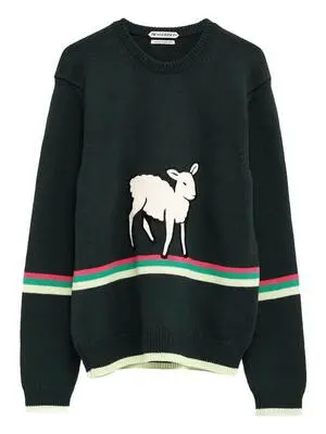JW Anderson Intarsia Knit Sheep Patch Crew Neck Jumper - Green