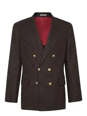 Brunello Cucinelli Prince Of Wales One-and-a-half Breasted Blazer With Metal Buttons - Brown