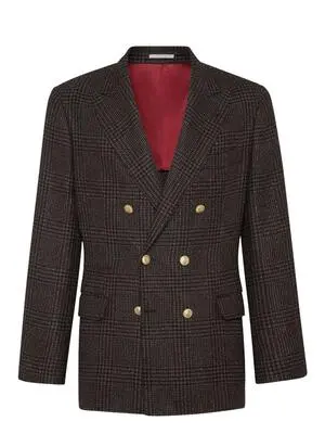 Brunello Cucinelli Prince Of Wales One-and-a-half Breasted Blazer With Metal Buttons - Brown