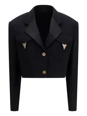 Versace Cropped Wool Blazer - Black