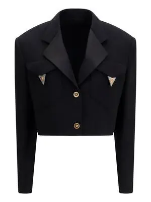 Versace Cropped Wool Blazer - Black
