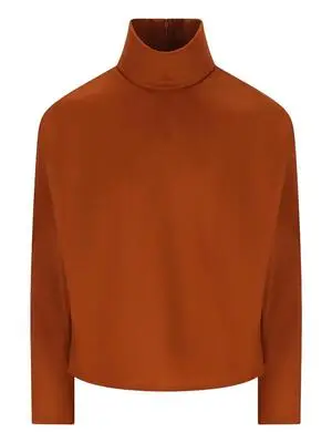 Saint Laurent Silk Blend Turtleneck Top - Red