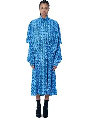 Balenciaga Double Sleeve Pleated Dress - Blue