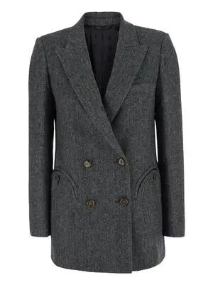 BLAZÉ MILANO Herringbone Virgin Wool Blend Double-breasted Blazer - Gray