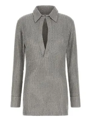 Attico Rhinestone Appliqué Mini Dress - Gray
