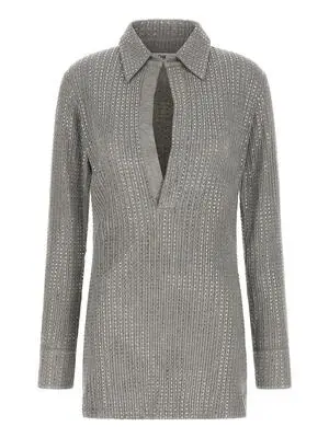 Attico THE ATTICO Rhinestone Appliqué Mini Dress Gray