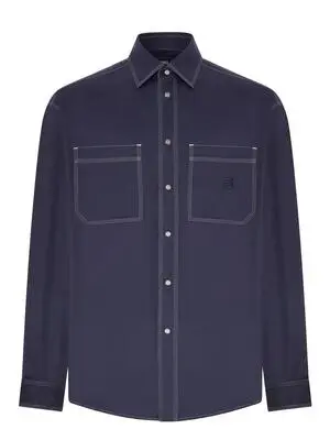 Fendi Cotton Shirt With Contrasting Stitching - Blue