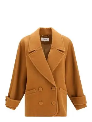 Chloé Double-breasted Herringbone Wool Short Coat - Brown