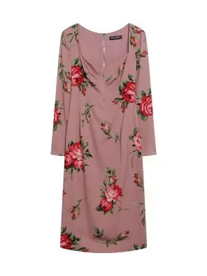 Dolce & Gabbana Rose Bouquet Print Silk Midi Dress - Pink