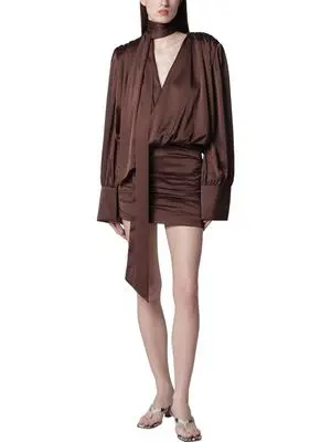 ROTATE BY BIRGER CHRISTENSEN Short Chiffon Dress - Brown
