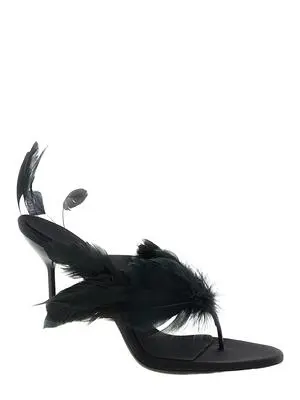 Paris Texas Lidia Feather Thong Mules - Black