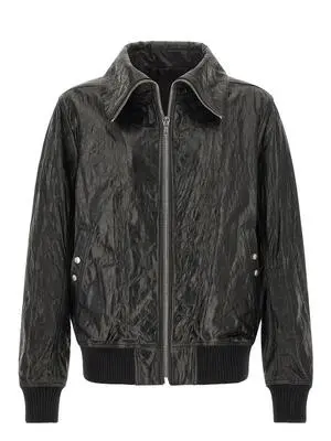 Rick Owens Leather Bomber Jacket - Black