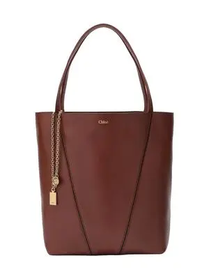 Chloé Grained Calf Leather Spin Tote Bag - Brown