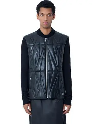 Moncler Rick Owens Geocamo Flight Leather Hooded Gilet - Black