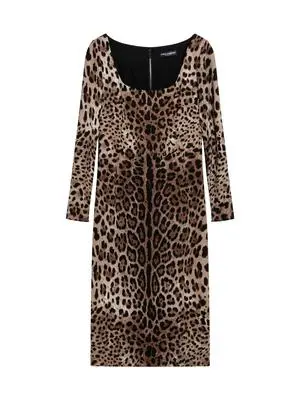 Dolce & Gabbana Leopard-print Long-sleeve Viscose Dress - Brown