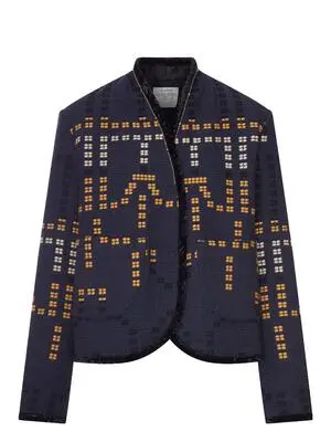 FORTE_FORTE Cropped Jacquard Jacket - Blue