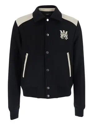 Amiri Black Jacket With Classic Collar And Logo Patch On The Front In Wool Blend For - Multicolor