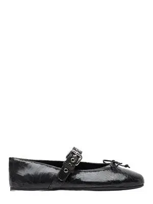 Miu Miu Crackled Leather Ballerina Shoes - Brown