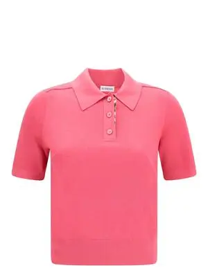 Burberry Burberry Wool Polo With Check Detail Pink
