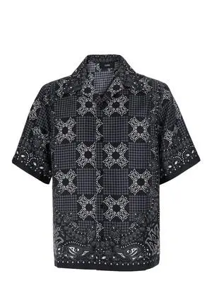 Amiri Bowling Shirt With Cuban Collar And All-over Geometric Print In Silk For - Black