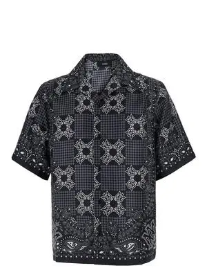 Amiri Bowling Shirt With Cuban Collar And All-over Geometric Print In Silk For - Black