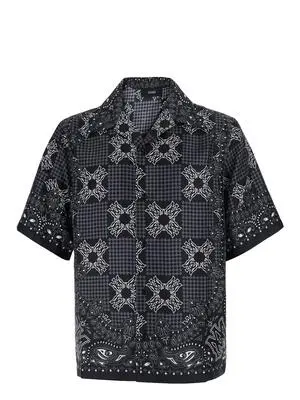 Amiri Bowling Shirt With Cuban Collar And All-over Geometric Print In Silk For - Black