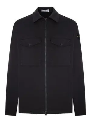Stone Island Cotton Overshirt With Badge - Black