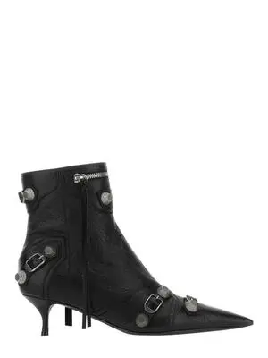 Balenciaga Leather Cagole Ankle Boots - Black