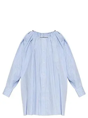 Alexander Wang Striped Off-the-shoulder Cotton Dress - Blue