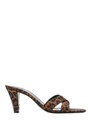 Saint Laurent Mule Jill In Gros-grain Leopard Print - Brown