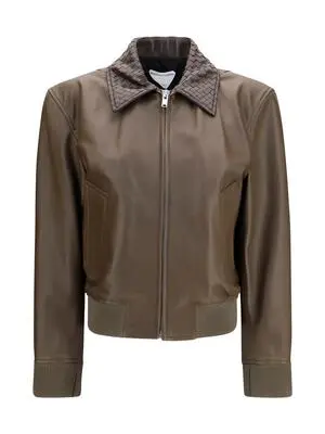 Bottega Veneta Glossy Leather Jacket - Brown