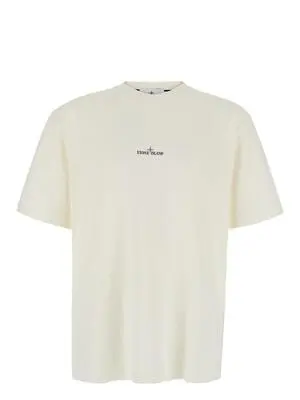 Stone Island Stone Island Men Beige Crew Neck T-Shirt With Logo Lettering On The Front And Maxi Logo Print On The Back In Cotton For Men Multicolor