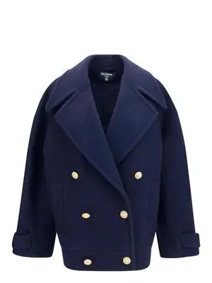 Balmain Double-breasted Wool Coat With Buttons - Blue
