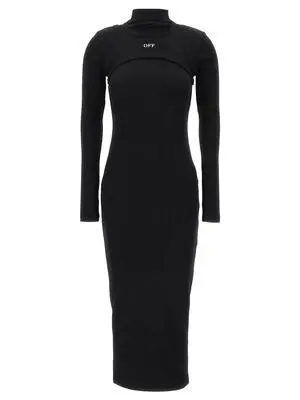 Off-White Off Stamp Rib Long Dress - Black