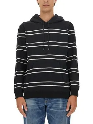 Saint Laurent Striped Cotton Hoodie - Black