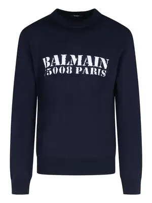 Balmain Navy Merino Wool Sweater - Blue