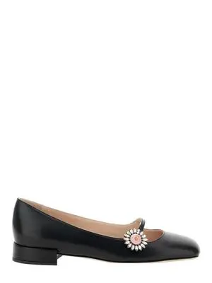 Valentino Garavani Ballet Shoes With Floral Detail With Vlogo In Leather - Black