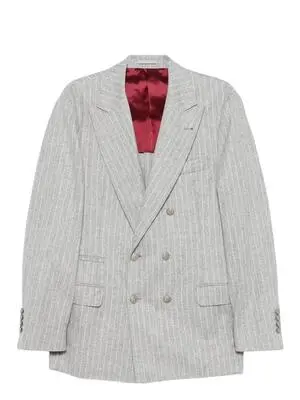 Brunello Cucinelli Double-breasted Pinstripe Blazer - Gray