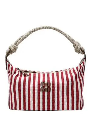 Miu Miu MIU MIU Ruby And Cognac Striped Canvas Shoulder Bag Red