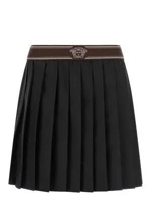 Versace Wool-mohair Pleated Mini Skirt - Black