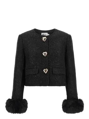 SELF-PORTRAIT Bouclé Fur Jacket - Black