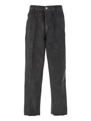 AMI Paris Brown Trousers With Back Logo Patch In Velvet - Multicolor